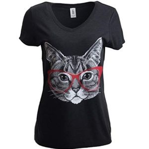 Tops | Cat Vneck Graphic Black Tee Large Cat Tshirt | Poshmark